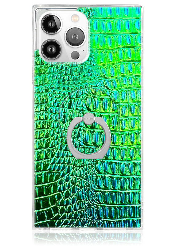 Green Iridescent Crocodile Phone Ring Holder - FLAUNT cases