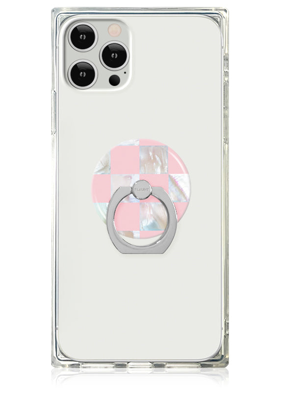 Pink Checkered Mother of Pearl Phone Ring Holder - FLAUNT cases