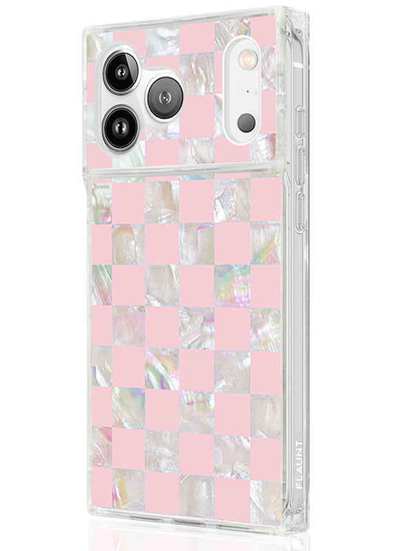 Pink Checkered Mother of Pearl SQUARE® iPhone Case | FLAUNT